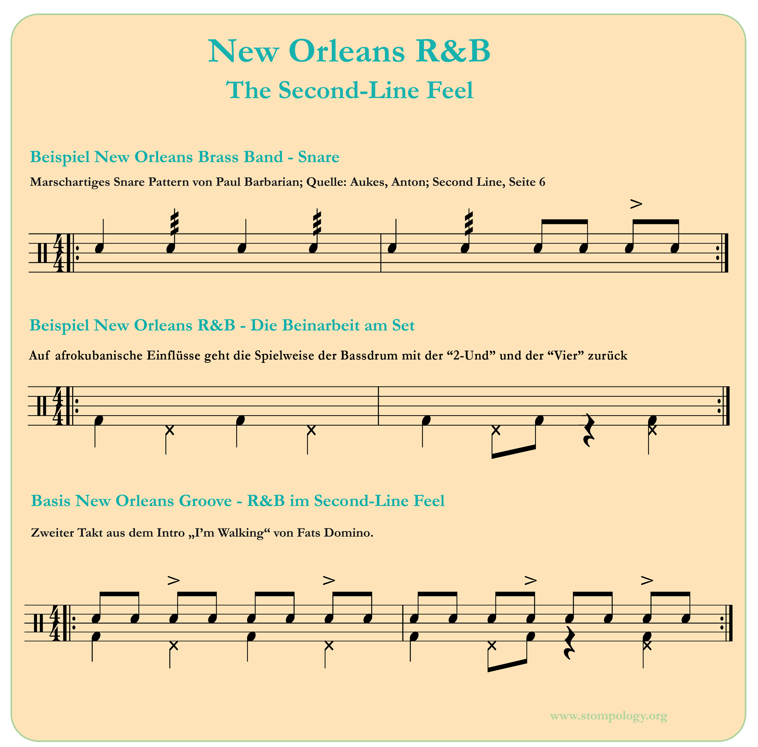 New Orleans Drumming – Von der Brassband zum Rock ’n‘ Roll – stompology